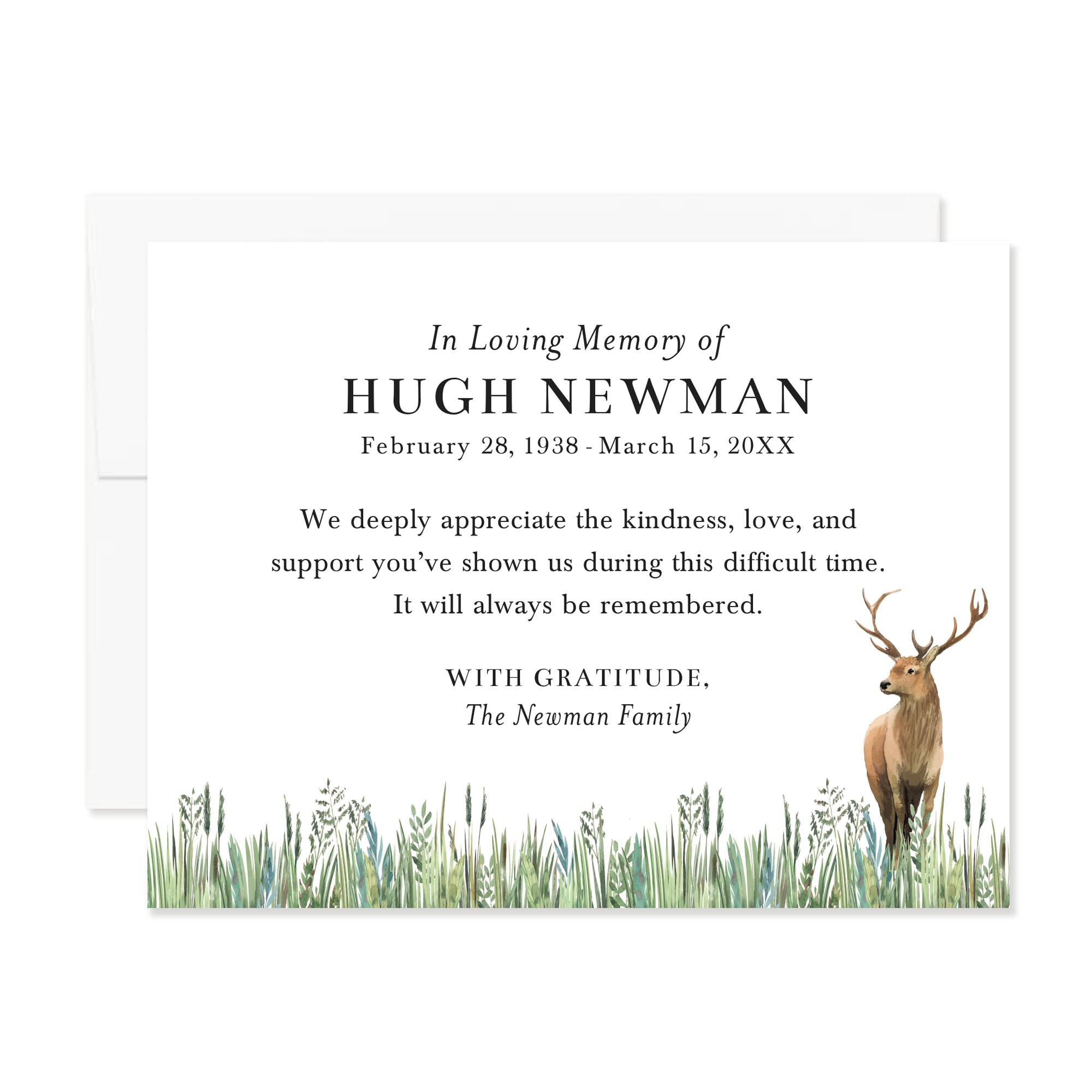 Deer In Loving Memory Funeral Thank You Cards – HelloLoveGoods
